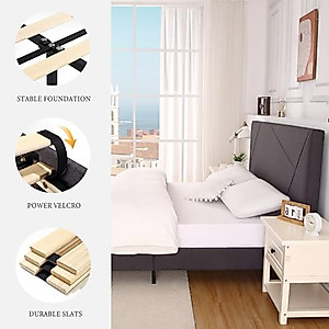 Queen Size Bed Frame with Adjustable Upholstered Headboard, Platform Bed Frame with Linen Fabric Wrapped,No Box Spring Needed, Fully Upholstered Mattress Foundation, Easy Assembly, Dark Grey