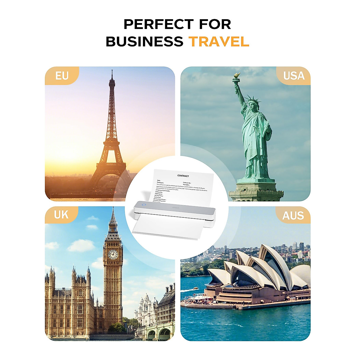 PRT Portable Printer Wireless for Travel, Bluetooth Thermal Printer Support 8.5" X 11" US Letter A4 A5, Compatible with iPhone, Android & Laptop, Inkless Printer for Office, Home, School, White