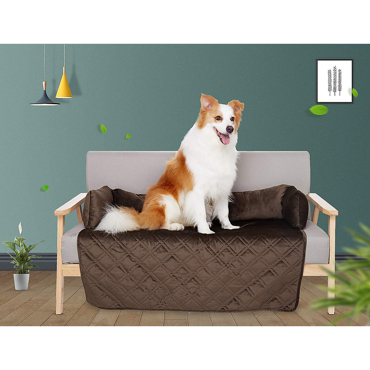 Brilliant Sunshine Premium Chocolate Silky Velvet Pet Sofa Bed, Slip Resistant, Waterproof, Washable Couch Protector with Removable Bolster Cushions, Furniture Covers for Dogs, X-Large, Chocolate