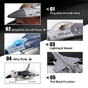 YEIBOBO ! F-16 Fighting Falcon - 1/100 Diecast Airplane Model Pull Back Fighter Toy (Gray)