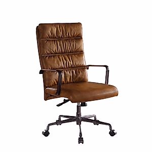 Acme Jairo Tufted Leather Upholstered Swivel Office Chair in Sahara Brown