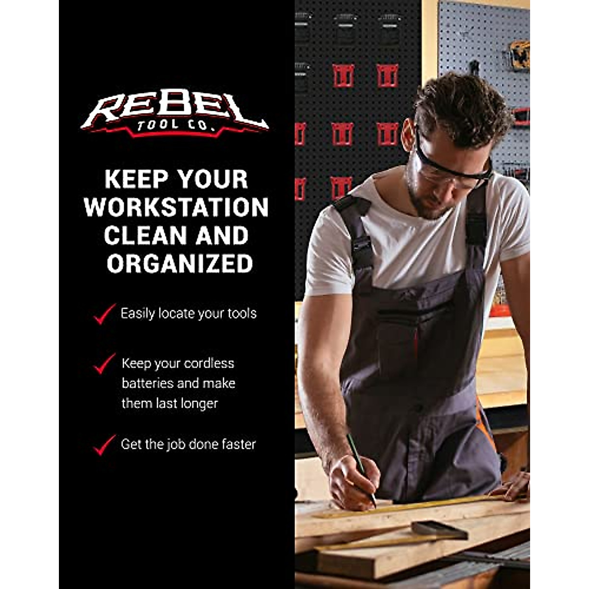 RebelToolCo Battery Holder Wall Mount (6 Pack) Battery Holder Mounts. Compatible with M18 Milwaukee Cordless Batteries. Tool Holder Storage Organizer for Battery, Accessories, & Tool Organization.