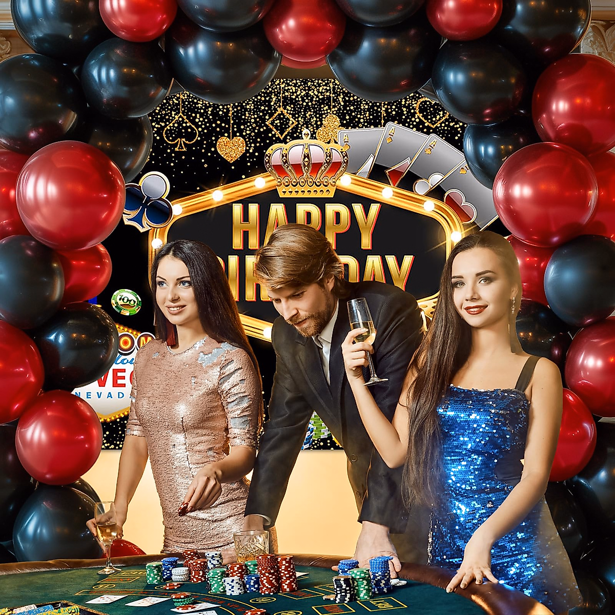 Avezano Casino Birthday Backdrop Las Vegas Casino Night Birthday Background Banner Casino Sign for 40th 50th Birthday Party Supplies (70.8x43.3inch)