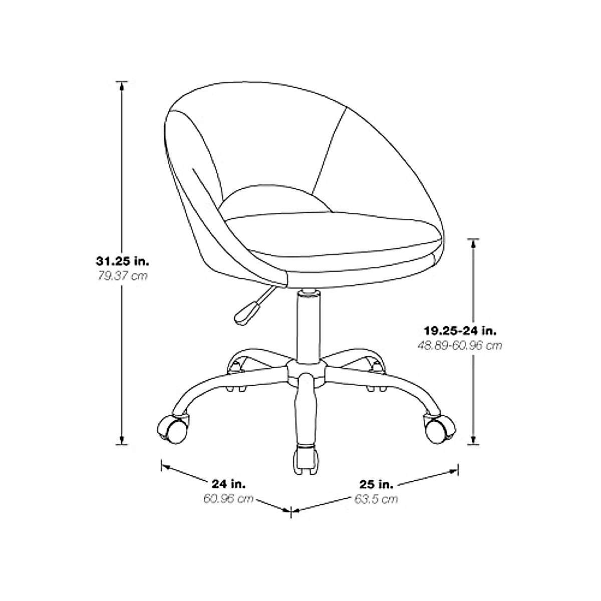 OSP Home Furnishings Milo Office Chair,Adjustable Height, Engineered Wood, Faux Leather, Chrome, Fabric, White