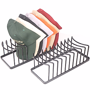 GallFould Hat Stand for Baseball Caps Display and Organizer - 2 Pack Metal Hat Organizer for 20 Baseball Caps - Free Standing/No Install Hat Rack for Closet, Bedroom, Tabletop (Black)