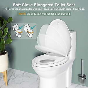 Toilet Seat with Built-In Potty Training Seat, Elongated Toilet Seat Cover with Soft Close Hinge Magnetic Kid Lid Non-Slip Seat Bumpers Toilet Lid for Elongated or Oval Toilets Fits Adult and Child