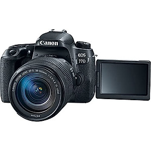 Canon EOS 77D DSLR Camera with 18-135mm USM Lens (1892C002) + 64GB Memory Card + Case + Card Reader + Flex Tripod + Hand Strap + Cap Keeper + Memory Wallet + Cleaning Kit (Renewed)