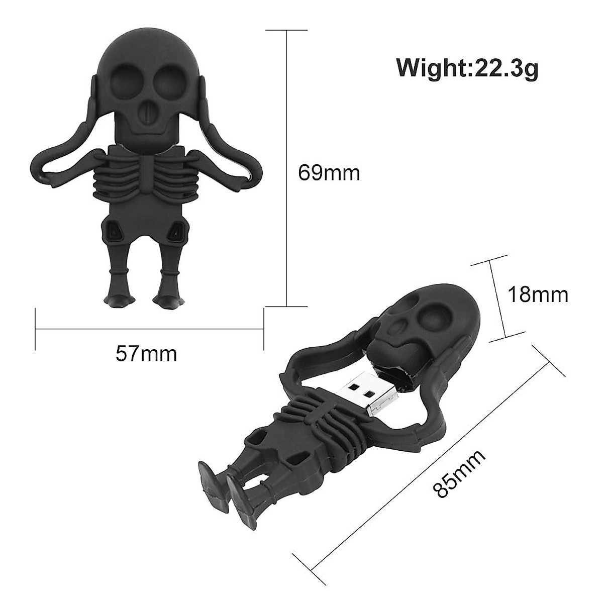 32GB USB Flash Drive Cartoon Skeleton Shaped Memory Stick, BorlterClamp Cool Thumb Drive Pen Drive Amazing Gifts, Black