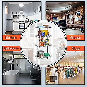 FDW 18L x 12W x 44H Wire Shelves Metal Shelf with 4 PP Sheets Storage Shelves 4 Tier Layer Storage Shelves for Laundry Bathroom Kitchen Garage,Black