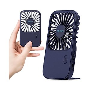 Otlonpe Mini Portable Handheld Fan, Small Rechargeable Pocket Travel Fan with Hand Held Desktop Modes, Foldable Stand, Lanyard, 3 Speeds, Cute Slim Personal Hand Fan for Women Girls Kids (Dark-Blue)
