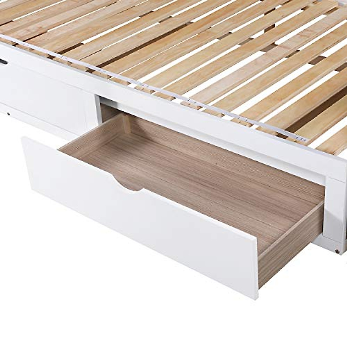 Twin to King Daybed with Trundle and Storage Drawers, Day Bed Frame Wooden Extendable Convertible Boho Funiture for Guest Room, Bedroom