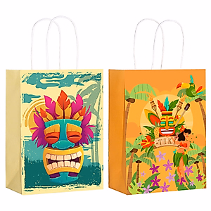 BLEWINDZ 24Pcs Paper Gift Bags, Aloha Paper Goodie Bags Party Bags with Handles, 8.7" Small Luau Tropical Favor Bags for Tiki Hawaiian Party Supplies, Birthday, Baby Shower
