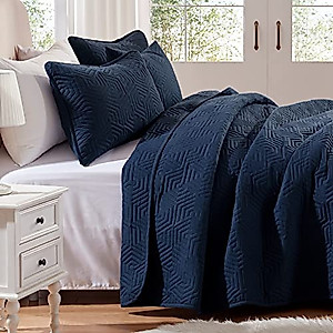 COZYART Navy Blue Quilt Set Queen Size