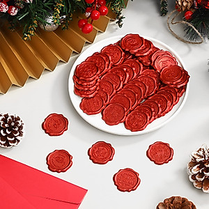 Dianelhall 50 Pcs Christmas Wax Seal Stickers Vintage Envelope Seal Stickers Embossed Christmas Wedding Sticker Roses Snowflake Stickers Self Adhesive Wax Seals for Wedding(Wine Red)