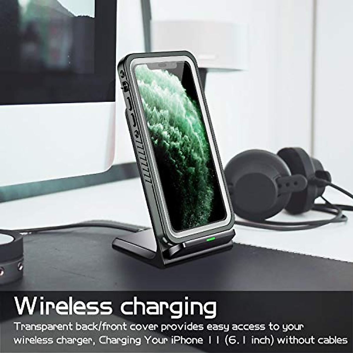 VAPESOON Compatible with iPhone 11 Waterproof Case, Built-in Screen Protector Full-Body Rugged Bumper Sealed Cover Shockproof Dustproof Waterproof Case for iPhone 11 6.1 inch (Black/Clear)