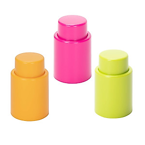 Cork Pops Pink Yellow and Orange Acrylic 2.75 Inch Silicon Seal Vacuum Wine Bottle Stopper Set Of 3