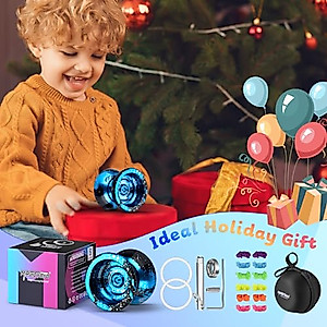 MAGICYOYO N11 Yoyo Professional Unresponsive yoyo for Adults, Dual Metal Yoyo for Beginner, Pro Yoyo with 12 Yoyo Strings, Yoyo Case Bag, Responsive Yoyo Bearing Kit (Black Blue Silver)