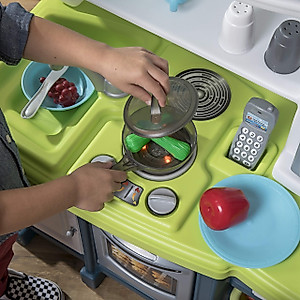 Step2 LifeStyle Custom Kitchen Set for Kids, Indoor/Outdoor Play Kitchen Set, Toddlers 2+ Years Old, 20 Piece Kitchen Toy Set, Easy to Assemble, Blue, White & Green