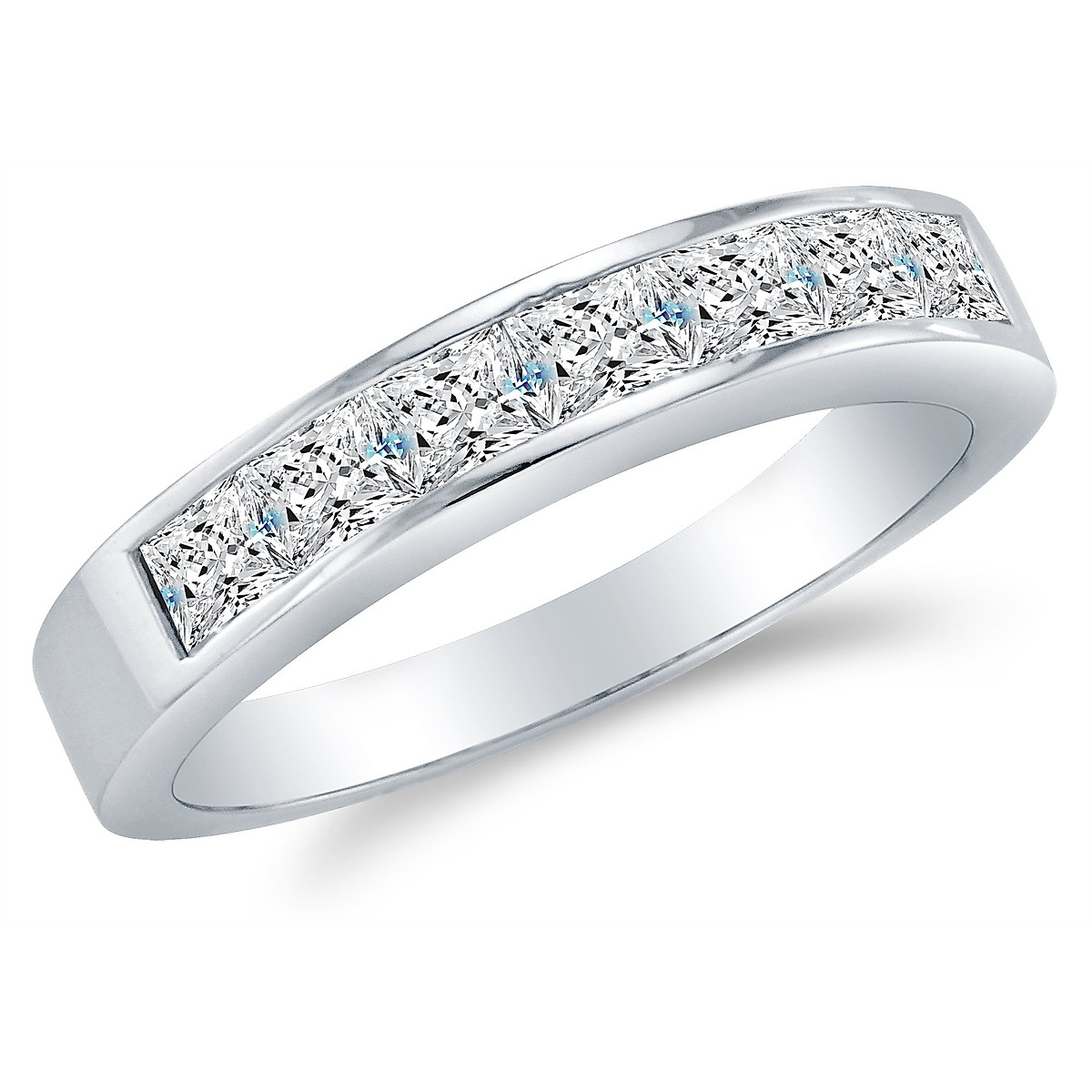Size 7.5-3mm Solid 14K White Gold Princess Cut Channel Invisible Set CZ Cubic Zirconia Womens Ladies Wedding Band Ring (1.50 cttw.)