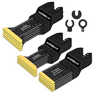 AMZBSAW 16 PCS Titanium Oscillating Saw Blades Metal Cutting, Universal Multitool Blades for Metal Nails Hard Material and Wood Plastic, Multi Tool Blades Kits Fit Dewalt Bosch Worx Milwaukee Ryobi