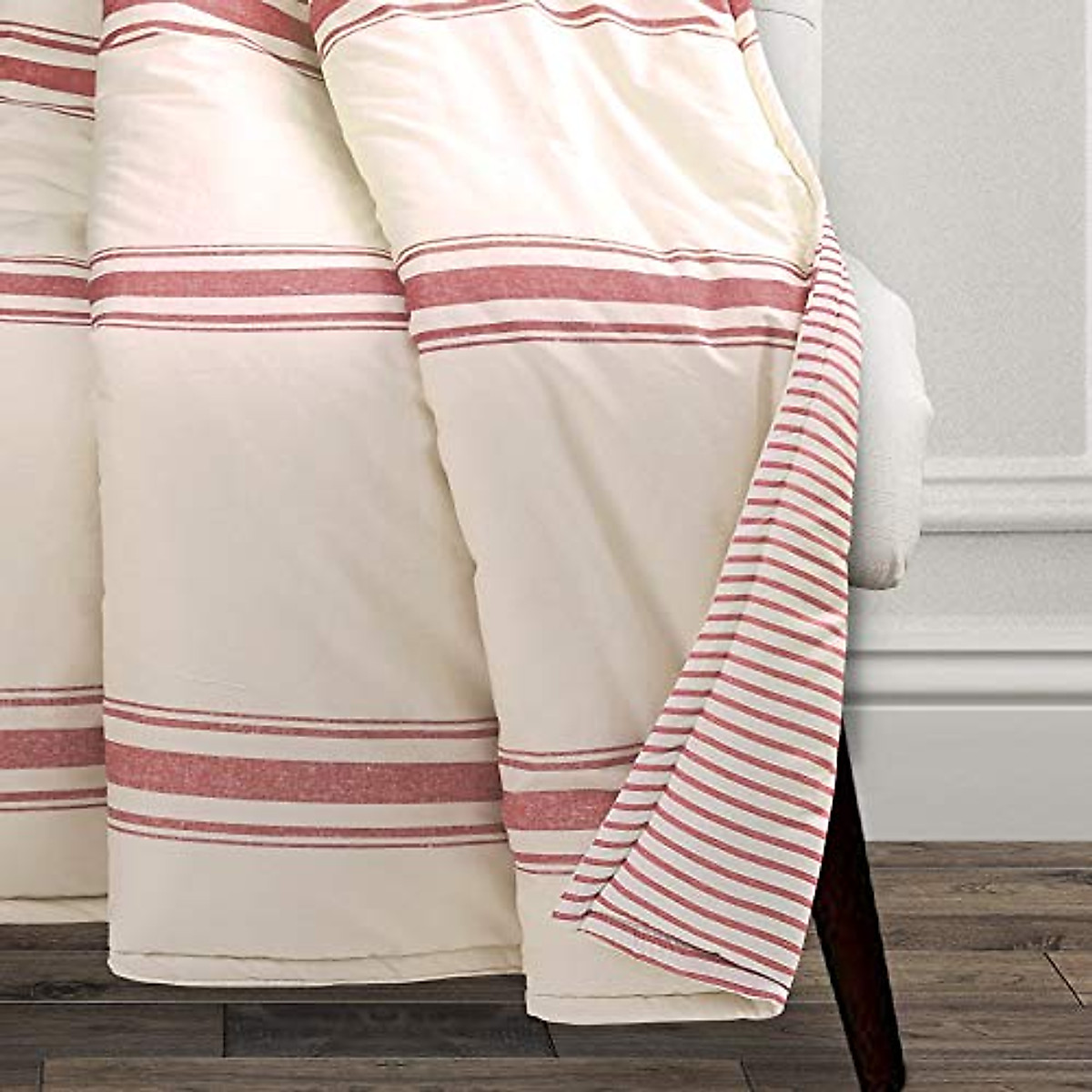 Lush Decor Farmhouse Stripe Throw - Reversible Ticking Pinstripe Design Blanket, 50" x 60", Red