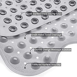 COMUSTER Bathtub and Shower Mats, Extra Long Non-Slip Bath Mat (39" x 16"), Machine Washable Bath Tub Mat for Bathroom(Solid Grey)