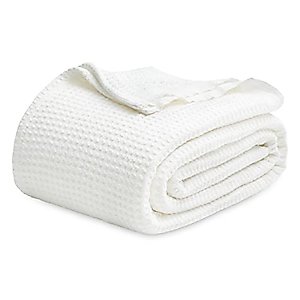 BEDSURE 100% Cotton Blankets King Size for Bed - 405GSM Waffle Weave Blankets for All Seasons, Cozy and Warm, White Soft Lightweight Woven Blankets, 104x90 inches