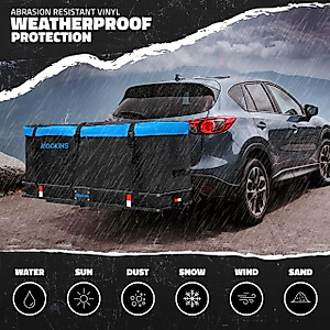 Mockins 60x20x6 Heavy-Duty Trailer Hitch Cargo Carrier 500lb Cap & 16 CuFt Soft Shell Waterproof Luggage Cargo Bag |Folding Hitch Cargo Carrier w/Net & Hitch Accessories |2" Receiver Hitch Cargo Rack