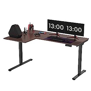 SANODESK 63-Inch Large Dual Motor L-Shaped Electric Height Adjustable Standing Desk - Reversible Panel - Black Walnut Top/Black Frame - Ideal for Gaming, Home Office or Computer Workstation