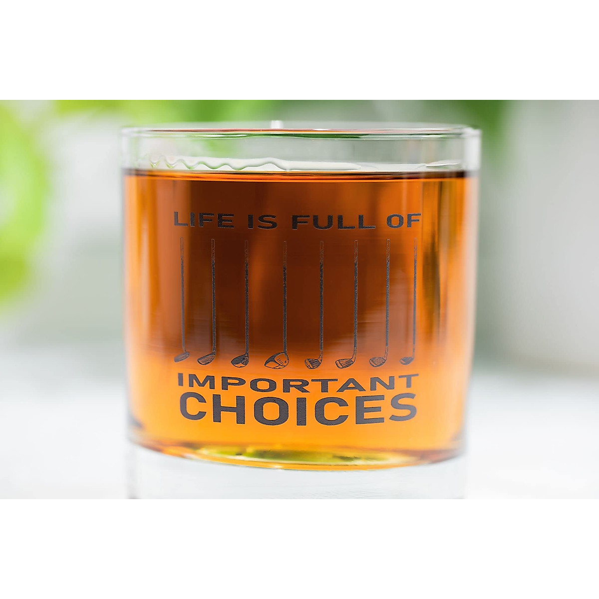 JEM GLASS Life is Full of Important Choices - Golf Whiskey Glasses - Set of 2 - Dishwasher Safe Print - Funny Golf Presents for Men, Women, Dad, Mom, Husband, Wife, Him, and Her