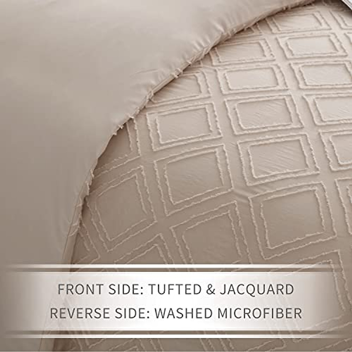 Maple&Stone King Duvet Cover Set, 3 Pieces Textured Tufted Boho Bedding Sets Zipper Closure Design with Ties, 1 Duvet Cover + 2 Pillow Shams, Comforter NOT Included (Khaki, King Size)