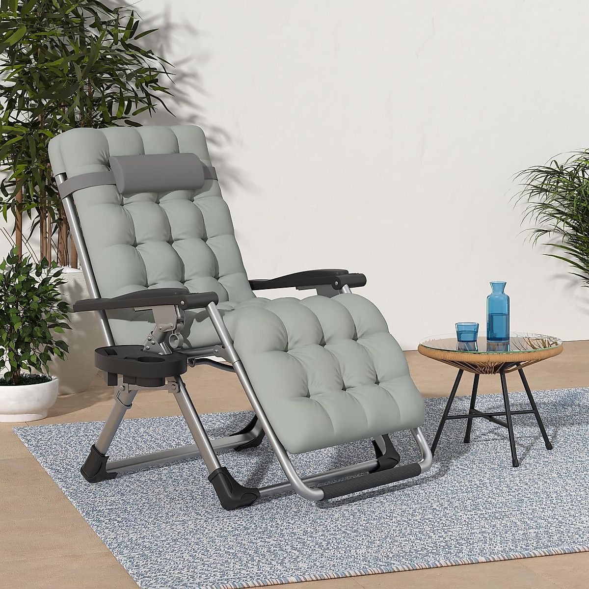 Slendor Zero Gravity Chair Lounge Chair Recliner w/Upgraded Lock and Removable Cushion, Reclining Camping Chair w/Cup Holder Tray & Headrest, Folding Reclining Patio Chairs for Indoor Outdoor, Gray