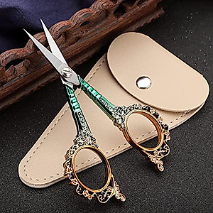 HITOPTY Sewing Scissors Sharp Embroidery Scissors with Sheath, Craft Scissor for Needlework Artwork Threading Cross Stitch Handicraft DIY Tool, 4.5in Gold Green Shears