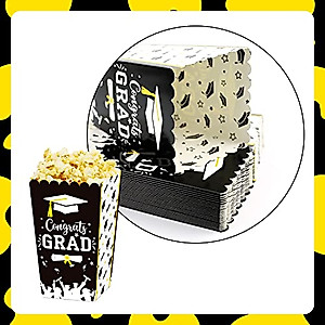 KOWLOON Graduation Popcorn Boxes School Grad Party Favor Popcorn Treat Boxes 24 Pieces, Black