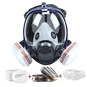 SupMusk Full Face Respirator Mask Reusable, Silicone Large View Work Respirator Mask with Filters, Reusable Anti-Fog Lens Face Shield Protection Dustproof Masks for Painting Processing