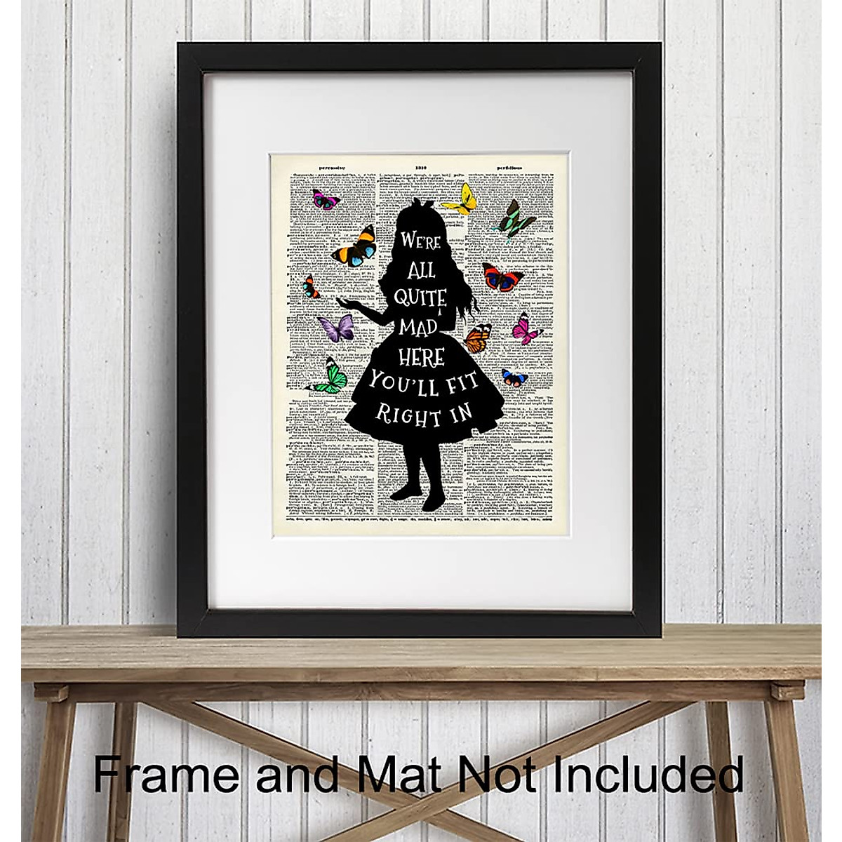 Alice Wonderland Quote Dictionary Wall Art - 8x10 Photo, Home Decor Poster - Unique Room Decorations for Bedroom, Office, Girls, Kids Room - Great Gift - 8x10 Unframed Picture Print