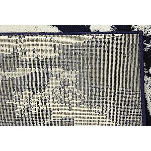 Unique Loom Metro Collection Modern Abstract Vintage Ink Blot Striped Area Rug, 5' 0" x 8' 0", Ivory/Navy Blue