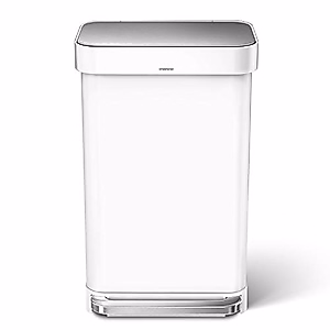 simplehuman Kitchen Trash Can with Lid, Touchless Waste Bin, Large 45 Liter, Rectangular, White Stainless Steel