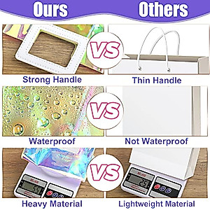 CHENGU 10 Pcs Holographic Gift Bags Clear Iridescent Reusable Birthday Gift Bags Handle PVC Gift Wrap Shopping Bags Waterproof Transparent Tote for Women Girl Wedding Party Baby Shower (7 x 8 x 4 Inch)