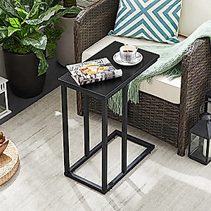 VECELO C Shaped End Side Table for Sofa Couch and Bed Snack TV Tray for Living Room Bedroom, Set of 2, Black