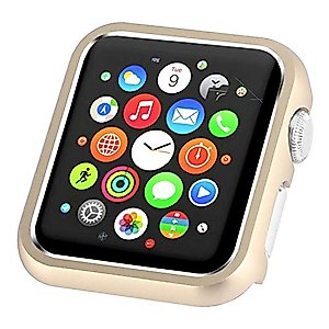 Leotop Compatible with Apple Watch Case 38mm 42mm, Compatible iWatch Bumper Metal Protective Cover Aluminum Frame Bling Shiny Protector Compatible Apple Watch Series 3/2/1(Matte Gold, 38mm)
