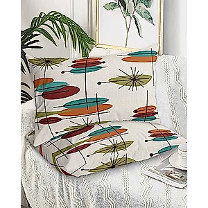 Edwiinsa Teal Red Orange Pillow Covers Standard Size Set of 2 20x26 Bed Pillow, Middle Century Geometric Abstract Art Burlap Plush Soft Comfort for Hair/Skin Cooling Pillowcases with Envelop Closure