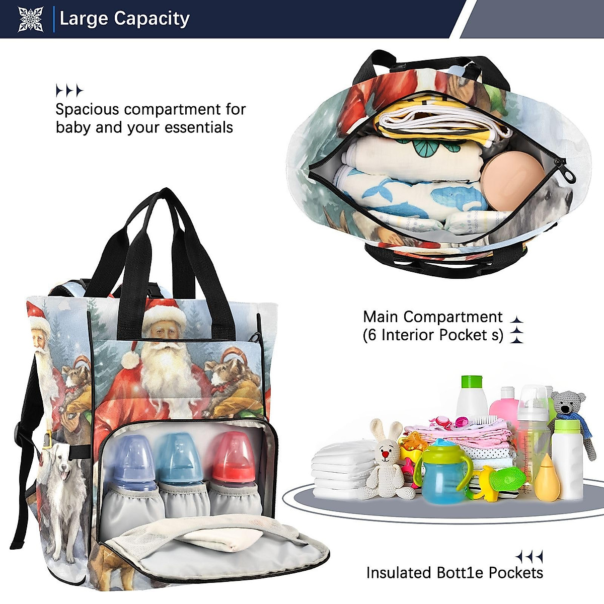 xigua Santa Claus Diaper Bag Backpack Multi Function Baby Changing Bags Waterproof Large Capacity Travel Back Pack for Mom Dad