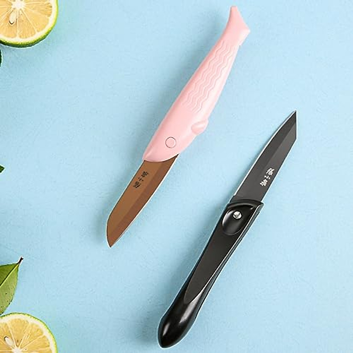 WISELADY Whale Shaped Handle Fruit Knives, Paring Knife, Small Kitchen Knife with Sharp Blade, Paring Knife for Cutting and Preparing Fruit and Vegetables (Black)
