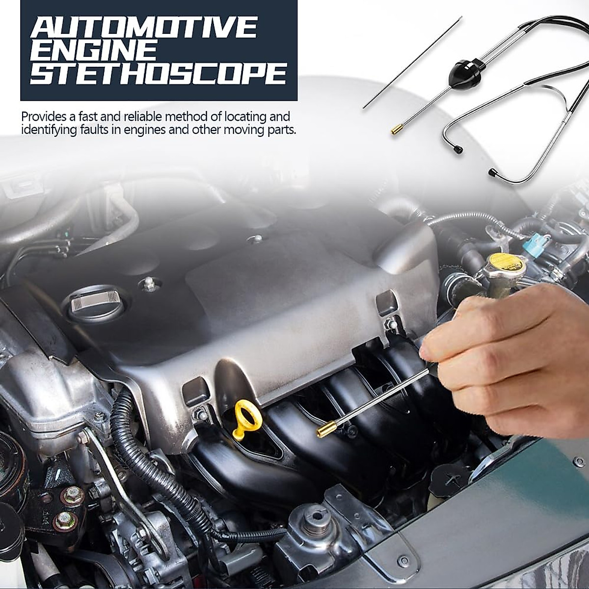 WINUERK Mechanic Stethoscope, Automotive Engine Diagnostic Sensitive Hearing Tool, Automotive Stethoscope Kit, Car Stethoscope Automotive Engine Diagnostic Tool for Cars, Trucks and Motorcycles