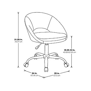 OSP Home Furnishings Milo Office Chair,Adjustable Height, Engineered Wood, Faux Leather, Chrome, Fabric, White