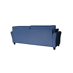 mikibama Linen Fabric Sofa 85 Inches Mid-Century Modern Couch 3 Seater Sofa with 2 Throw Pillows Upholstered Sofa with Rolled Armrest for Living Room, Apartment, Bedroom (Dark Blue)