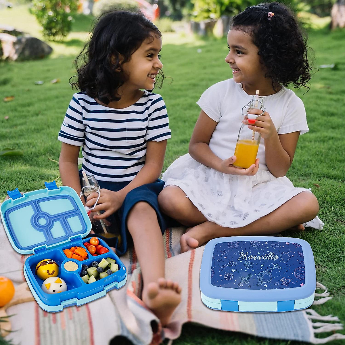 Space Prints Bento Box for Kids, Removable 5 Compartments Portion Size Leakproof Bento Lunch Box for Boys Girls Meal Prep Containers (Space)