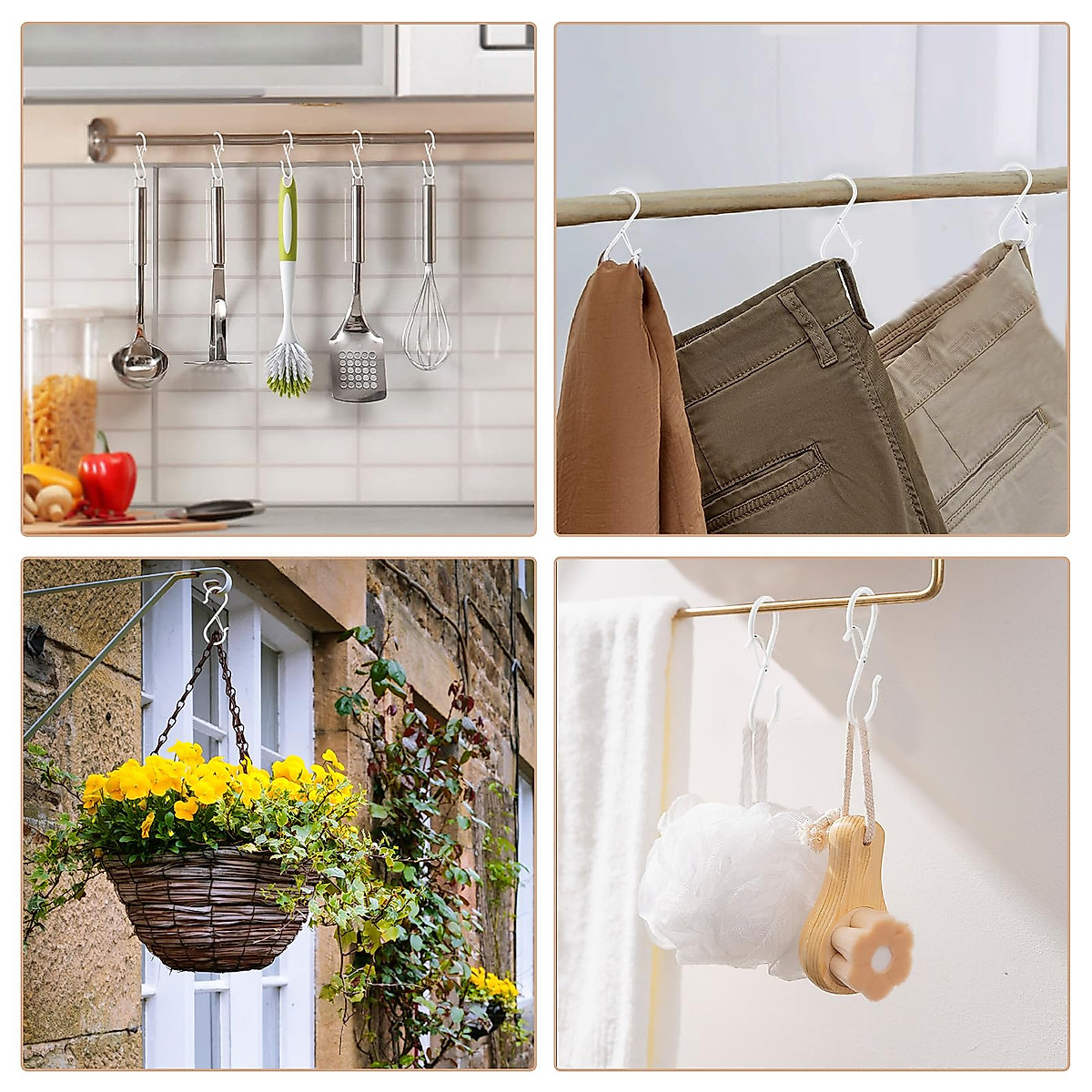 Zienlay 20 PCS S Hooks for Hanging, 3.5 Inch Metal S Hooks Heavy Duty for Hanging Plants, White S Shaped Hook Safety Buckle Kitchen Pot Rack Closet Hooks for Utensils, Pots, Pans,Clothes, Bags