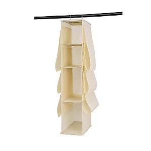 DYYGIRL Hanging Purse Organizer Wardrobe Closet Organizer 10 Pockets Hanging Closet Storage Bag Nonwoven for Wardrobe Accessories Storage Bag(Beige)